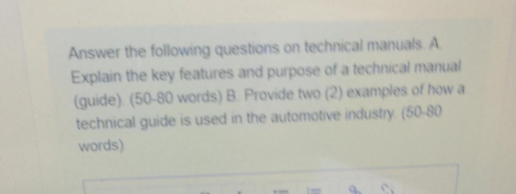 Solved Answer the following questions on technical manuals A | Chegg.com