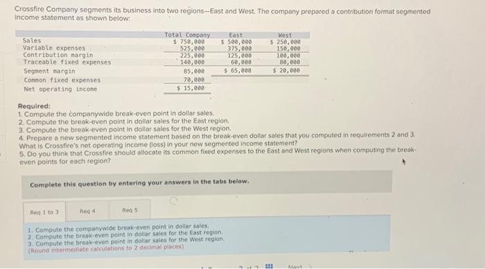 Solved Crossfire Company segments its business into two | Chegg.com