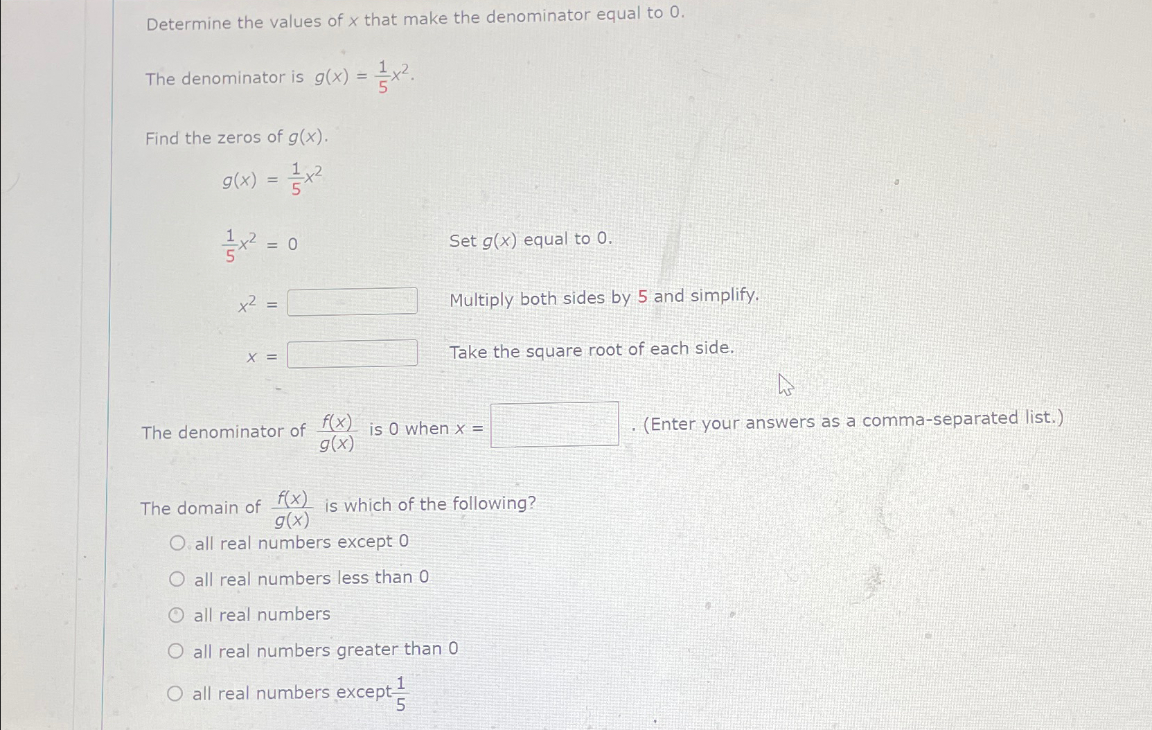 Solved Determine the values of x ﻿that make the denominator | Chegg.com