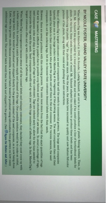 Solved CASE MASTERTAG BY NICOLE FOSTER, GRAND VALLEY STATE | Chegg.com