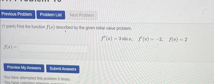 Solved (1 point) Find the function f(x) described by the | Chegg.com