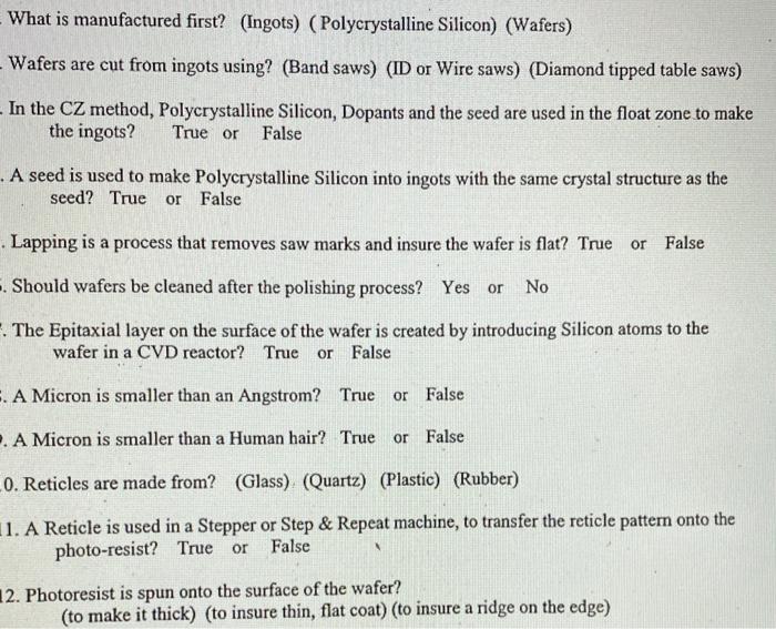 A wafer with negative photoresist, after development, | Chegg.com