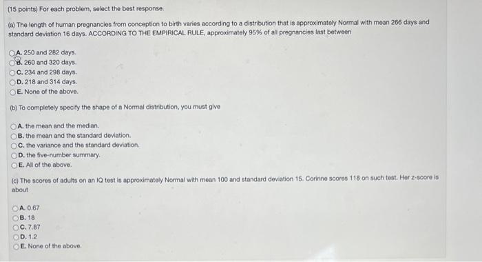 Solved (15 points) For each problem, select the best | Chegg.com