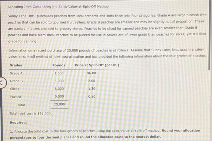Solved Allocating Joint Costs Using the | Chegg.com
