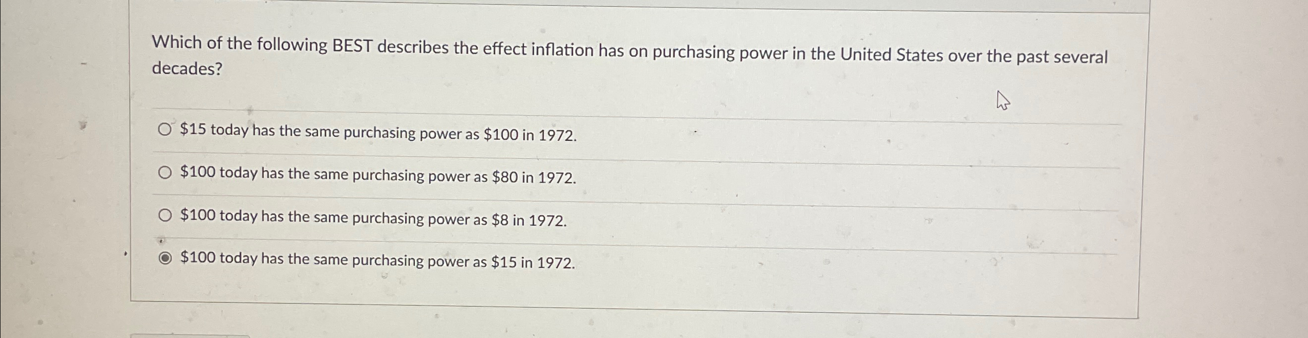 Solved Which of the following BEST describes the effect | Chegg.com