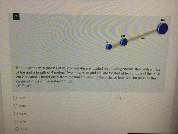 Solved 7 4m 2m бm m Three objects with masses of m, 2m, and | Chegg.com