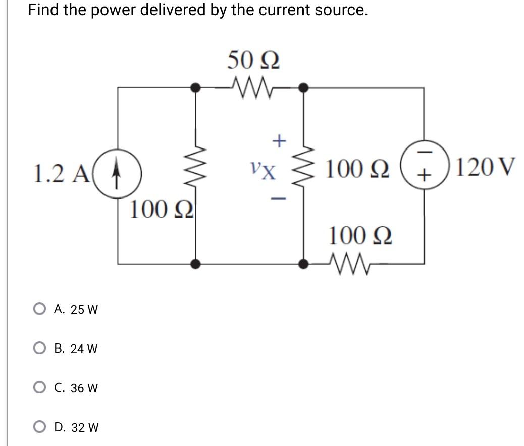 Solved Find the power delivered by the current source. A. | Chegg.com