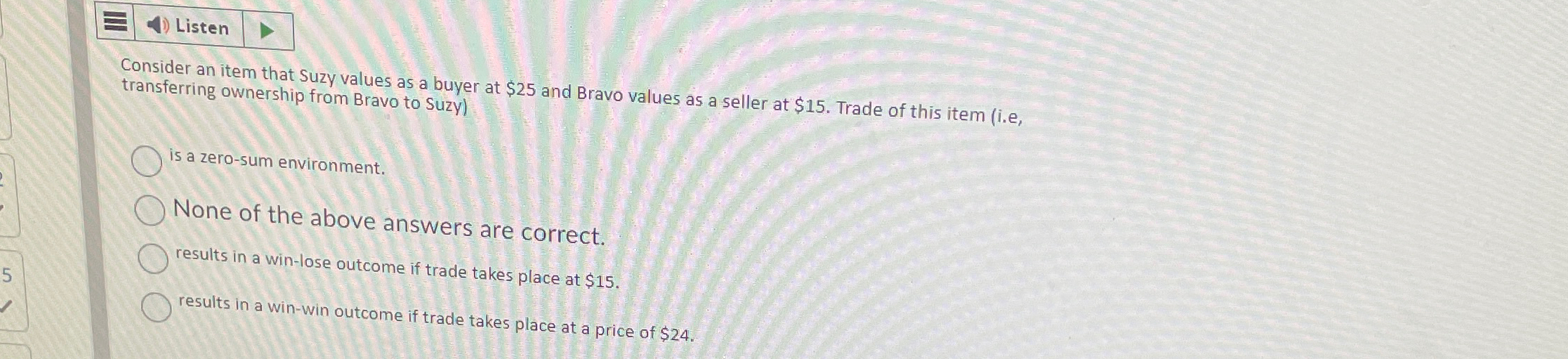 Solved ListenConsider an item that Suzy values as a buyer at | Chegg.com