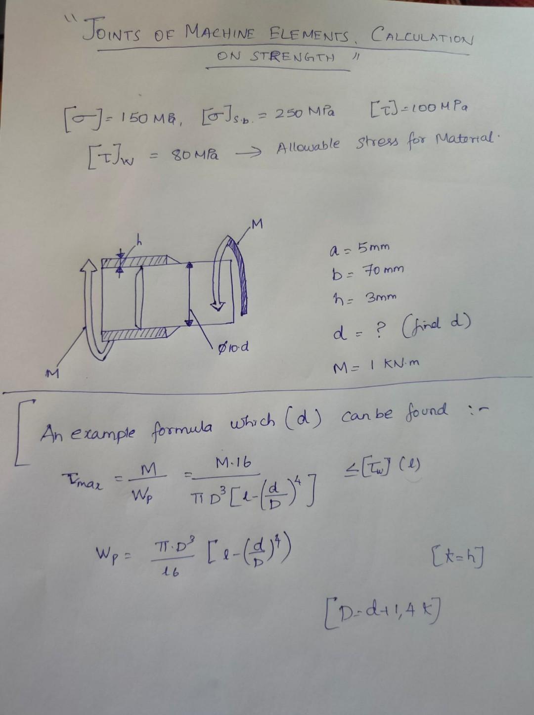 Solved "JOINTS OF MACHINE ELEMENTS CALCULATION ON STRENGTH ) | Chegg.com