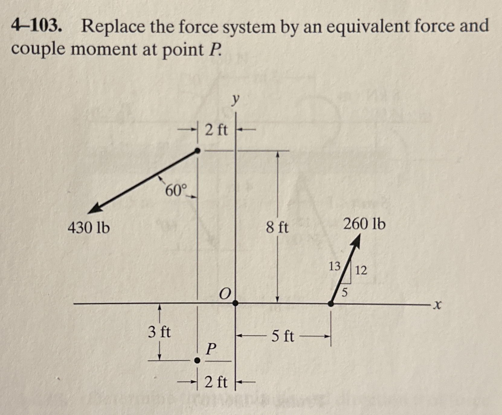 Solved 4-103. ﻿Replace the force system by an equivalent | Chegg.com