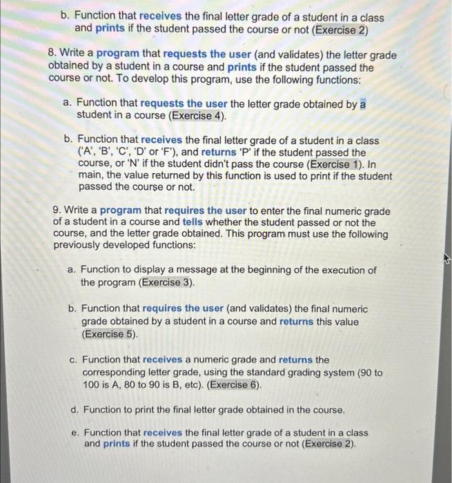 Solved b. Function that receives the final letter grade of a | Chegg.com