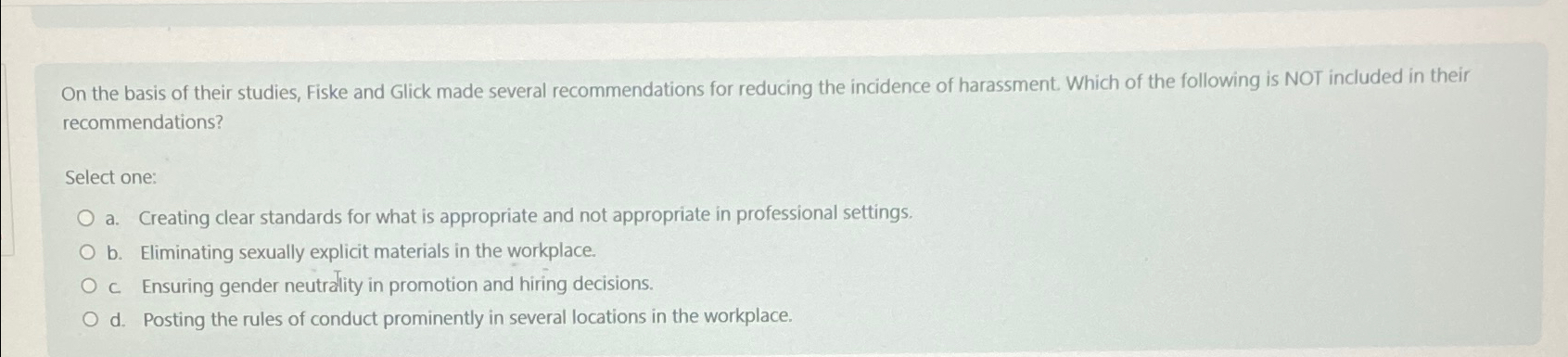 Solved On the basis of their studies, Fiske and Glick made | Chegg.com