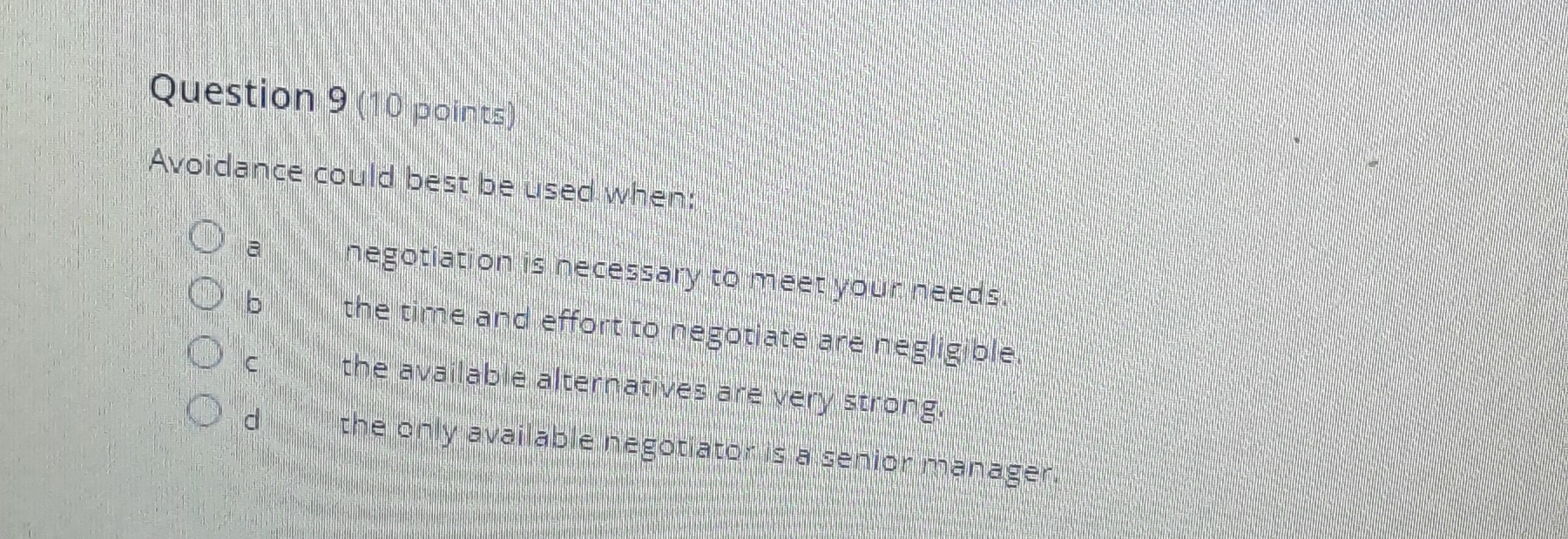 Solved Question 9 (10 ﻿points)Avoidance could best be used | Chegg.com