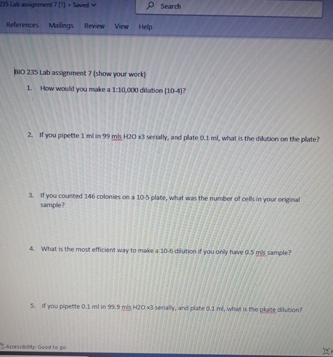 Solved ReferencesMailingsReviewViewHelpBIO 235 ﻿Lab | Chegg.com