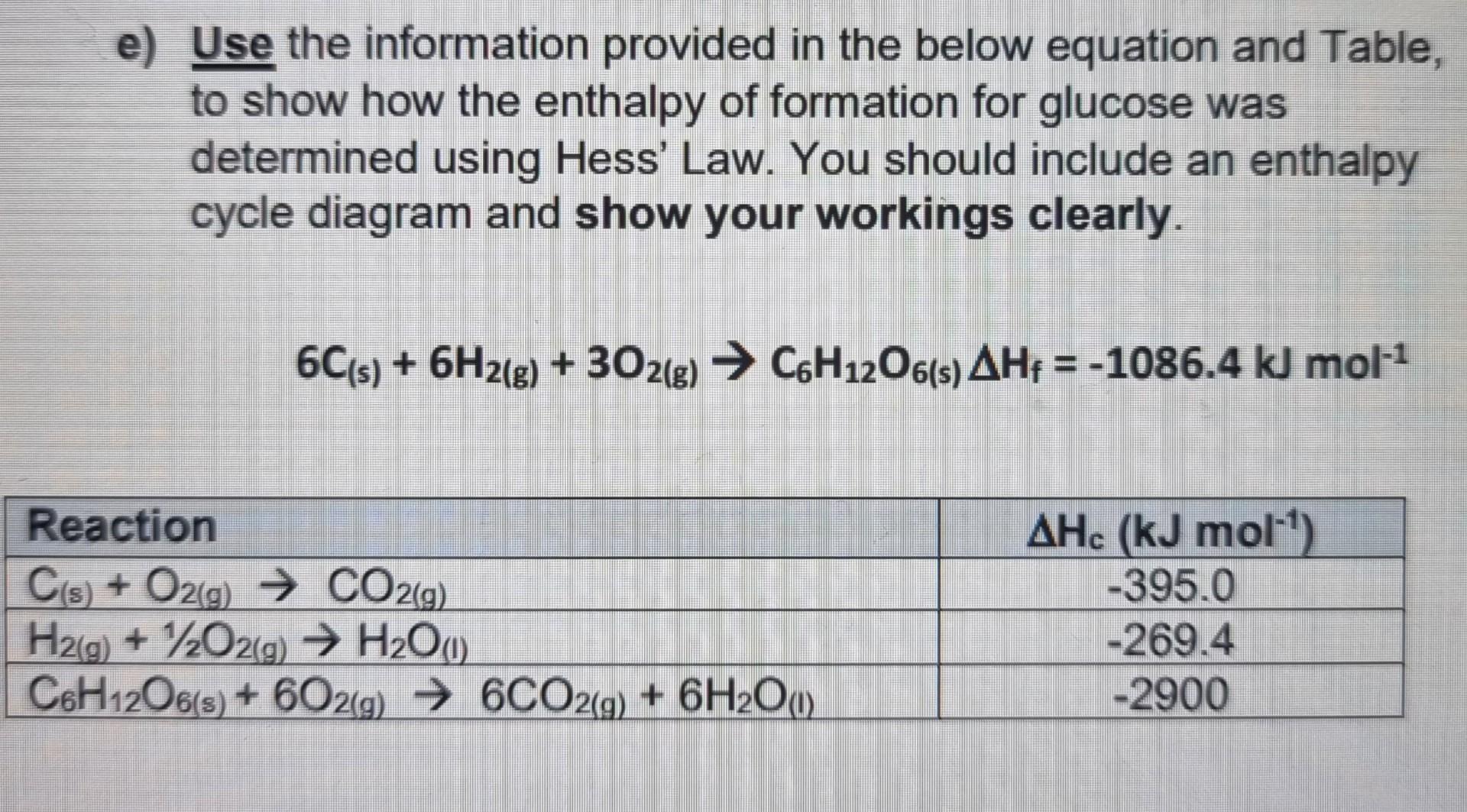 Solved e) Use the information provided in the below equation | Chegg.com