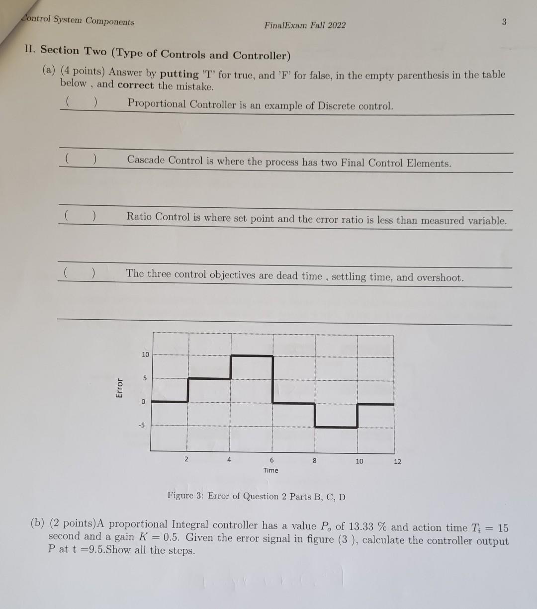 Solved II. Section Two (Type of Controls and Controller) (a) | Chegg.com