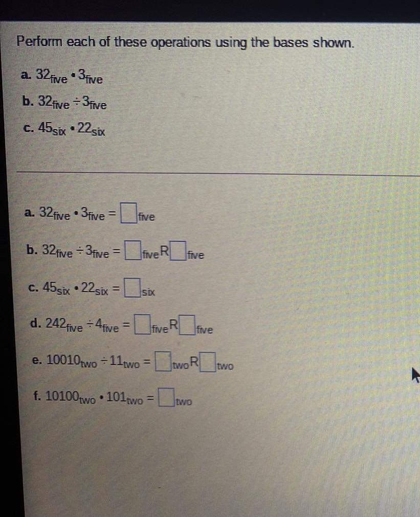 Solved Perform each of these operations using the bases | Chegg.com