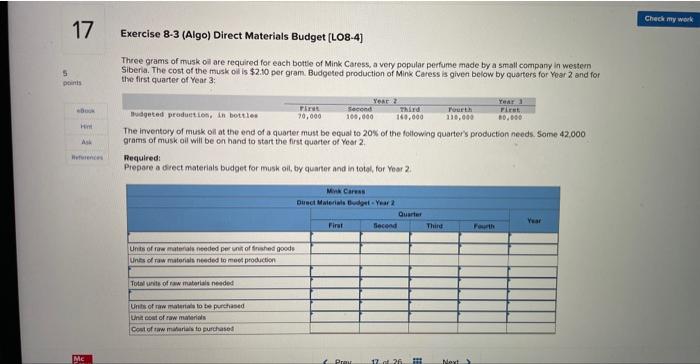 Solved Exercise 8-3 (Algo) Direct Materials Budget [LO8-4] | Chegg.com