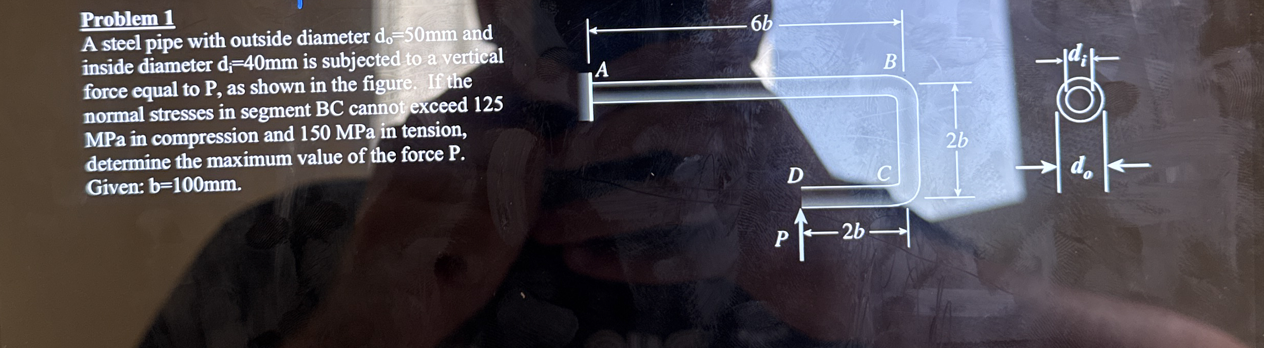 Solved Problem 1A steel pipe with outside diameter d0=50mm | Chegg.com