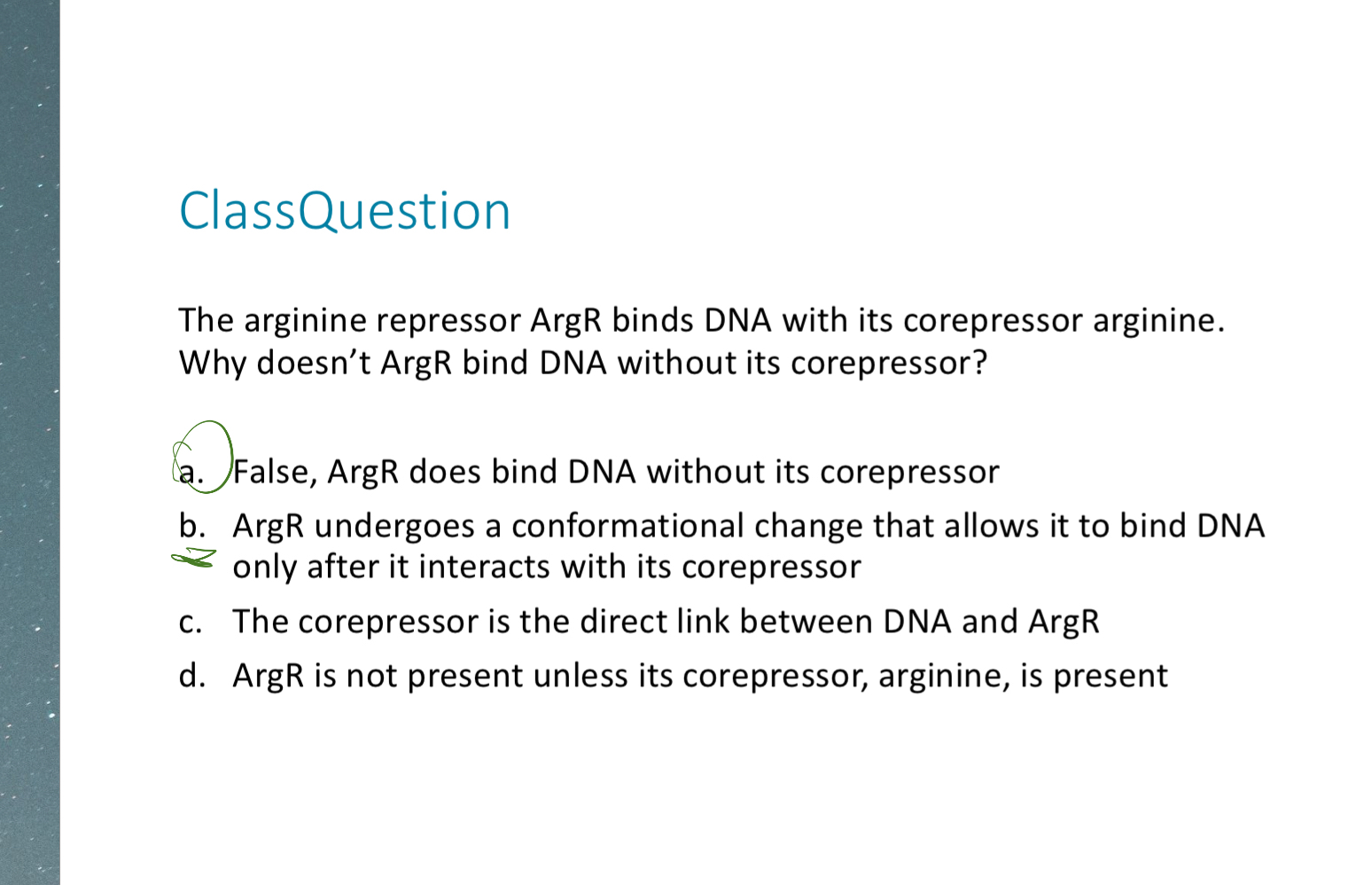 Solved ClassQuestionThe arginine repressor ArgR binds DNA | Chegg.com