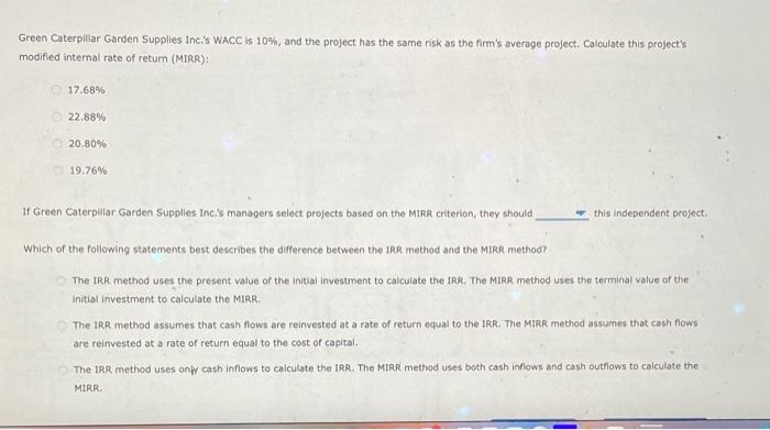 Solved 4 Modified Internal Rate Of Return Mirr The Irr