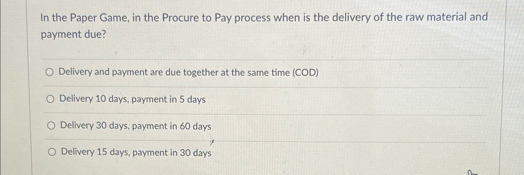 Solved In the Paper Game, in the Procure to Pay process when | Chegg.com