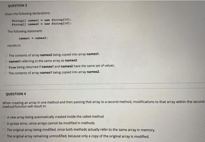 Solved QUESTION 3 Given the following declarations: String[] | Chegg.com