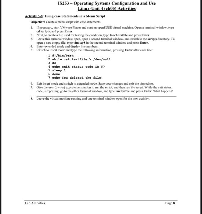 Solved Activity 5 1 Creating A Shell Script Objective 