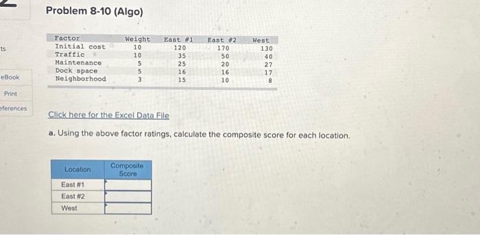 Problem 8-10 (Algo) Click here for the Excel Data | Chegg.com