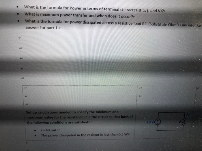 Solved What is the formula for Power in terms of terminal | Chegg.com