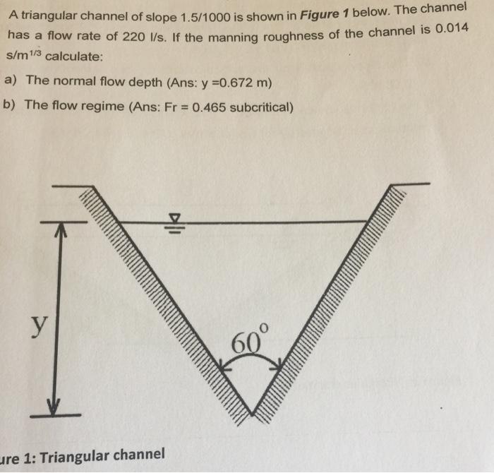 Solved A triangular channel of slope 1.5/1000 is shown in | Chegg.com