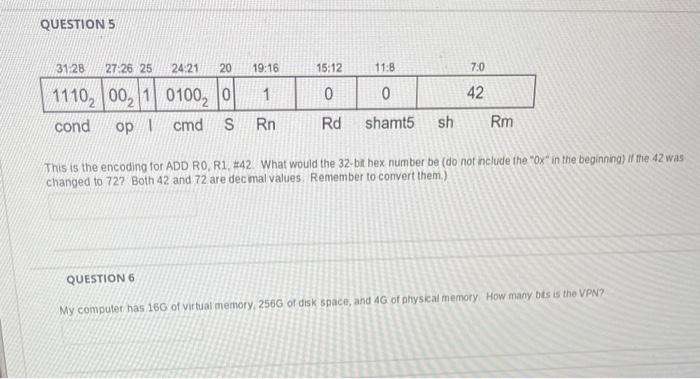 Solved QULSTION 5This is the encoding for ADD R0, R1, \#42. | Chegg.com