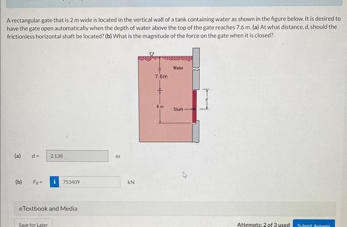 Solved A rectangular gate that is 2 m wide is located in the | Chegg.com