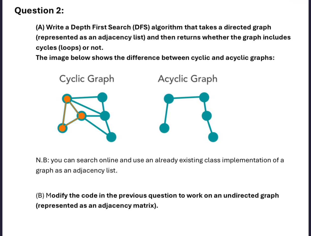Solved Question 2:(A) ﻿Write a Depth First Search (DFS) | Chegg.com
