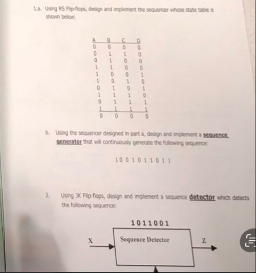 1.a. ﻿Using RS Fip-flops, design and implement the | Chegg.com