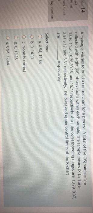 Solved on 14 yet Nered A manager wishes to build a control | Chegg.com