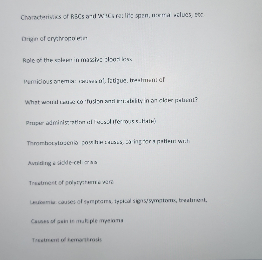 Solved Characteristics of RBCs and WBCs re: life span, | Chegg.com