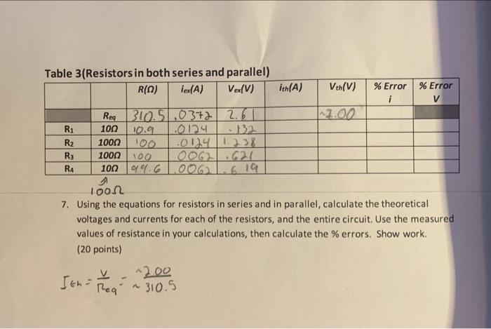 Solved Table 3(Resistors in both series and parallel) R(O) | Chegg.com
