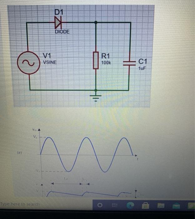 Solved D1 DIODE V1 VSINE R1 100k 2 HE C1 1uF V (a) w Type | Chegg.com