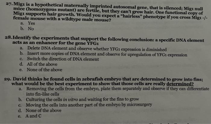 Solved 27. Migi is a hypothetical maternally imprinted | Chegg.com