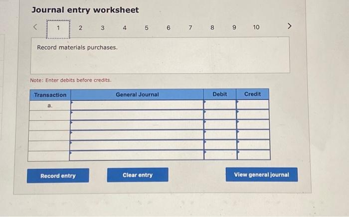 Solved i need help doing ten journal entries a. record | Chegg.com