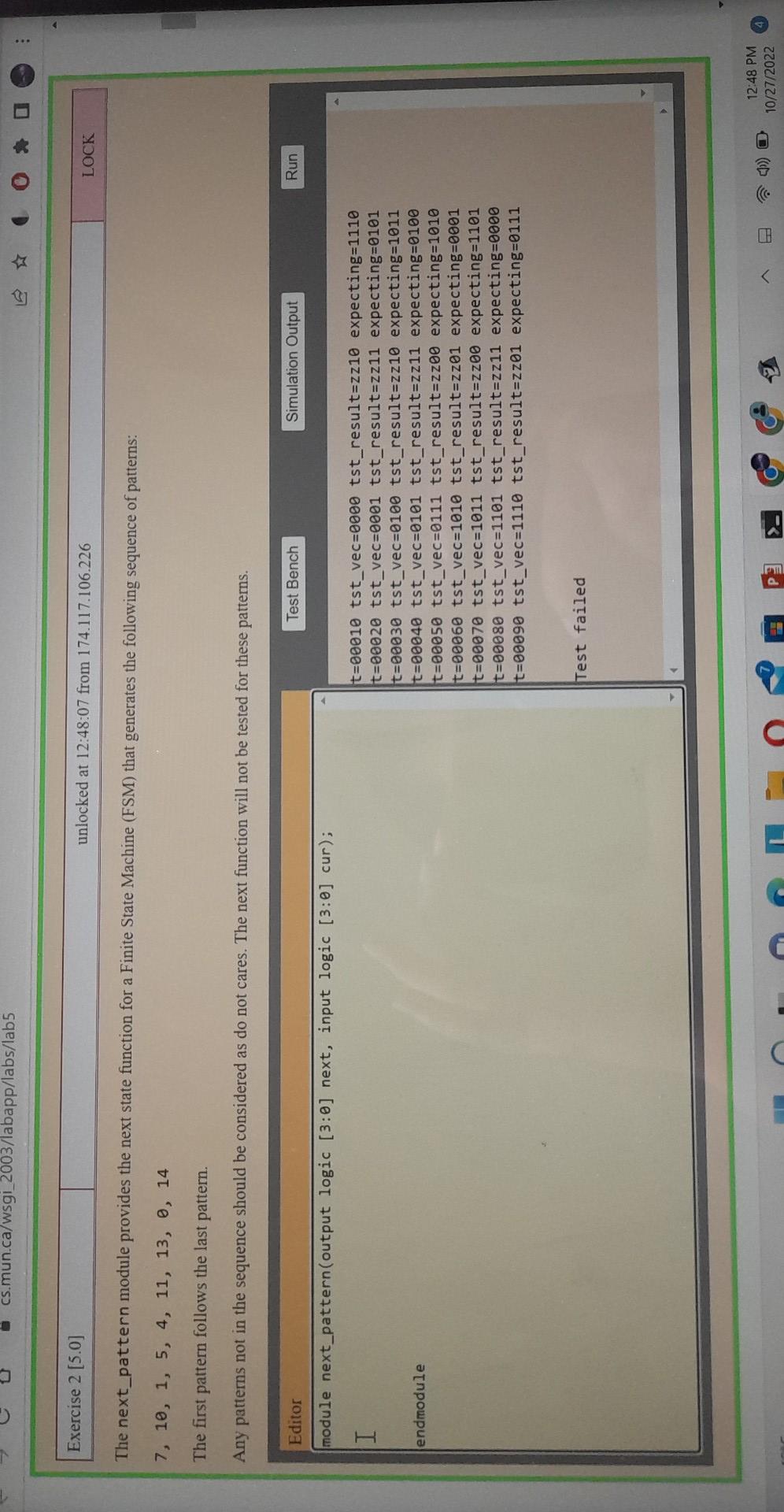 The next_pattern module provides the next state | Chegg.com