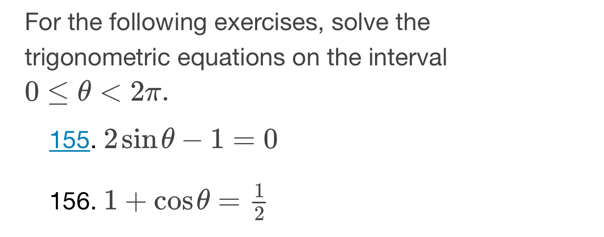 Solved For the following exercises, solve the trigonometric | Chegg.com Solved For the following exercises, solve the trigonometric | Chegg.com