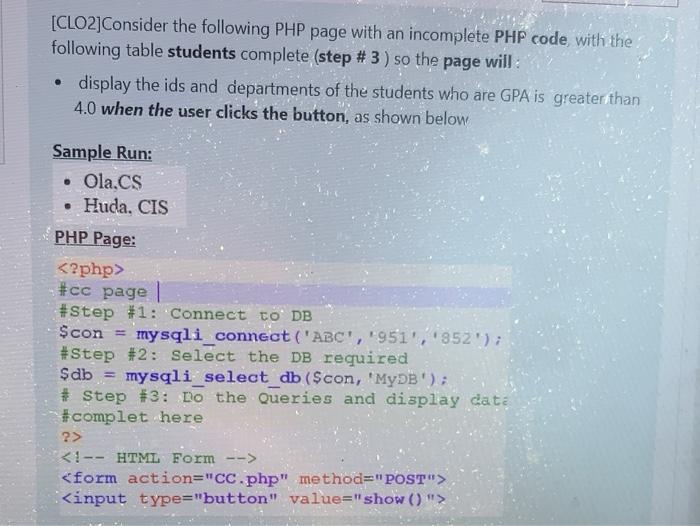 Solved [CLO2]Consider the following PHP page with an | Chegg.com