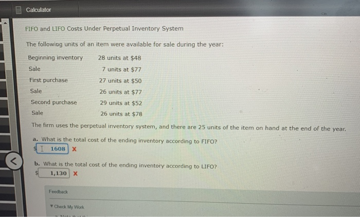 Solved Calculator FIFO and LIFO Costs Under Perpetual | Chegg.com