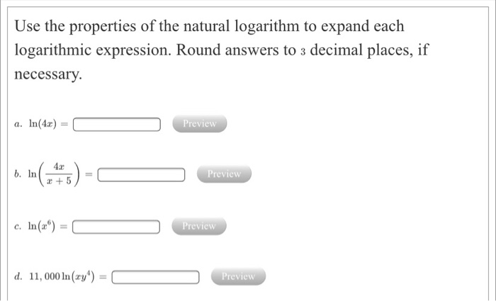 Solved Use the properties of the natural logarithm to expand | Chegg.com