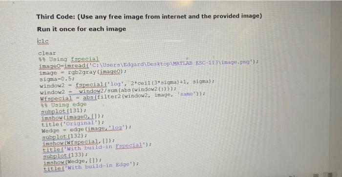 Solved Third Code: (Use any free image from internet and the | Chegg.com
