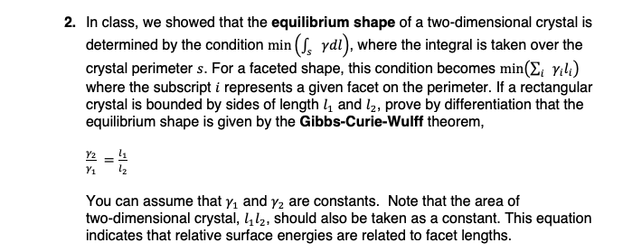 Solved In class, we showed that the equilibrium shape of a | Chegg.com