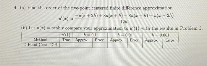 Solved (a) Find the order of the five-point centered finite | Chegg.com