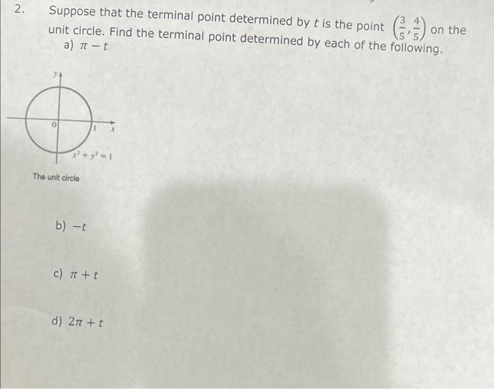 Solved 2. Suppose that the terminal point determined by t is | Chegg.com